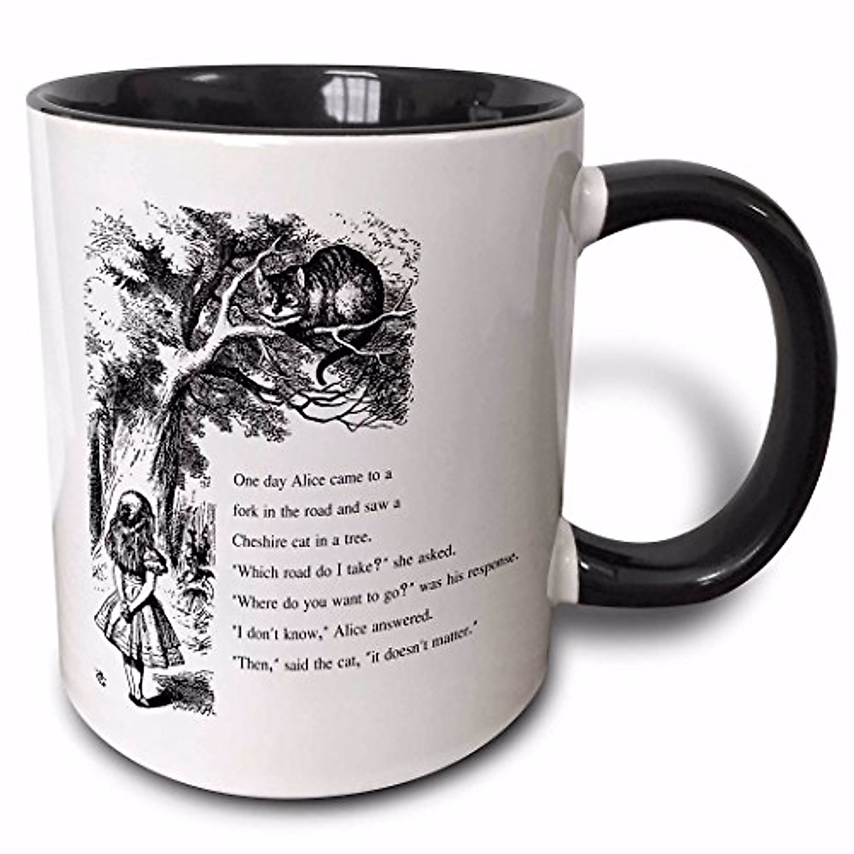 3dRose Which Road Do I Take Cheshire Cat Alice In Wonderland-John Tenniel Mug, 1 Count (Pack of 1), Black