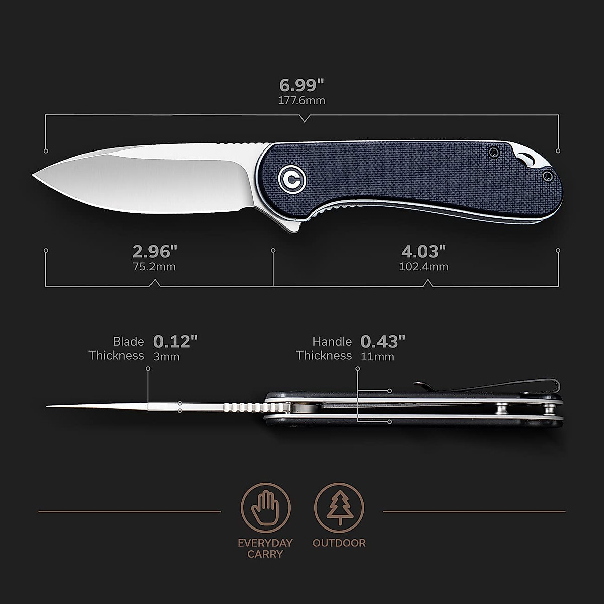 CIVIVI Elementum Flipper Knife Bundled with Fixed Blade Elementum, Great EDC Knife Companion