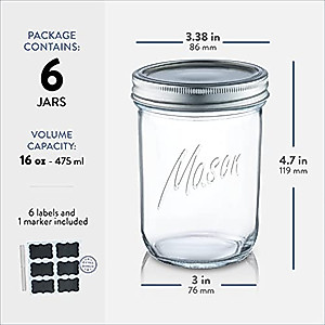 Paksh Novelty Mason Jars - Food Storage Container - 6-Pack - Airtight Container for Pickling, Canning, Candles, Home Decor, Overnight Oats, Fruit Preserves, Jam or Jelly