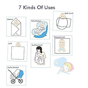 HGHG Cute Organic Cotton Muslin Swaddle Blankets Premium Receiving Blanket for Boys & Girls 47" x 47" Baby Bear Blanket