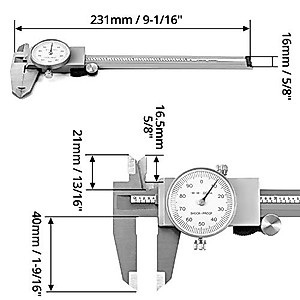 QWORK Digital Caliper,6 Inch Stainless Steel and Shock-Proof Dial Caliper