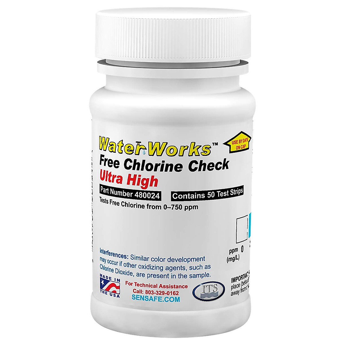 Industrial Test Systems WaterWorks 480024 Free Chlorine Test Strip, Ultra High Range, 31 Seconds Test Time, 0-750ppm Range (Bottle of 50) - Set of 2