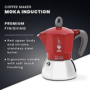Bialetti New Moka Induction Coffee Maker Moka Pot, 4 Cups, 150 ml, Aluminium, Red: Italian Made