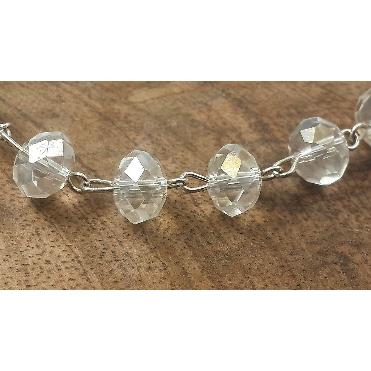 Nazareth Store White Clear Crystal Beads Rosary Prayer Beaded Necklace with Holy Soil Medal and Jesus Cross Communion Rosary