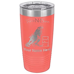LaserGram 20oz Vacuum Insulated Tumbler Mug, Barrel Racer Turn N Burn, Personalized Engraving Included (Coral)