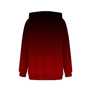 LTTVQM Hoodie for Women Long Sleeve Drawstring Hoodie Pullover Sport Casual Winter Sweatshirt with Pocket Hoods Tie Dye Gradient Sweatshirt to Wear with Leggings Blusas De Mujer Red XL