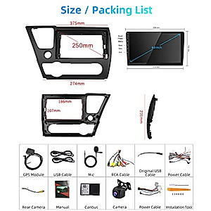 2+32G Android Stereo for Honda Civic 2013 2014 2015 2016 2017 Support Wireless Carplay&Android Auto with 9 inch Touchscreen GPS Navigation Bluetooth USB WiFi FM/RDS Radio Receiver Backup Camera