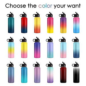 Personalized Insulated Water Bottles for Kids, 18oz/32oz Custom Name Stainless Steel Insulated Water Bottle with Straw Lid & Handle, Customized Gifts for Boys Girls Sports Water Bottle School-Soild