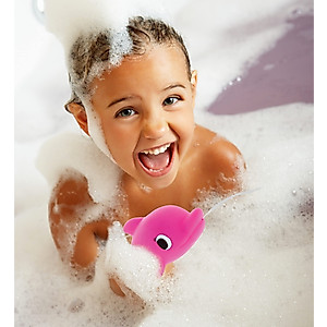 DolliBu Dolphin Bath Buddy Squirter - Floating Pink Dolphin Rubber Bath Toy, Fun Water Squirting Bathtime Play for Toddlers, Cute Sea Life Animal Toy for The Bathtub, Beach, & Pool for Girls & Boys