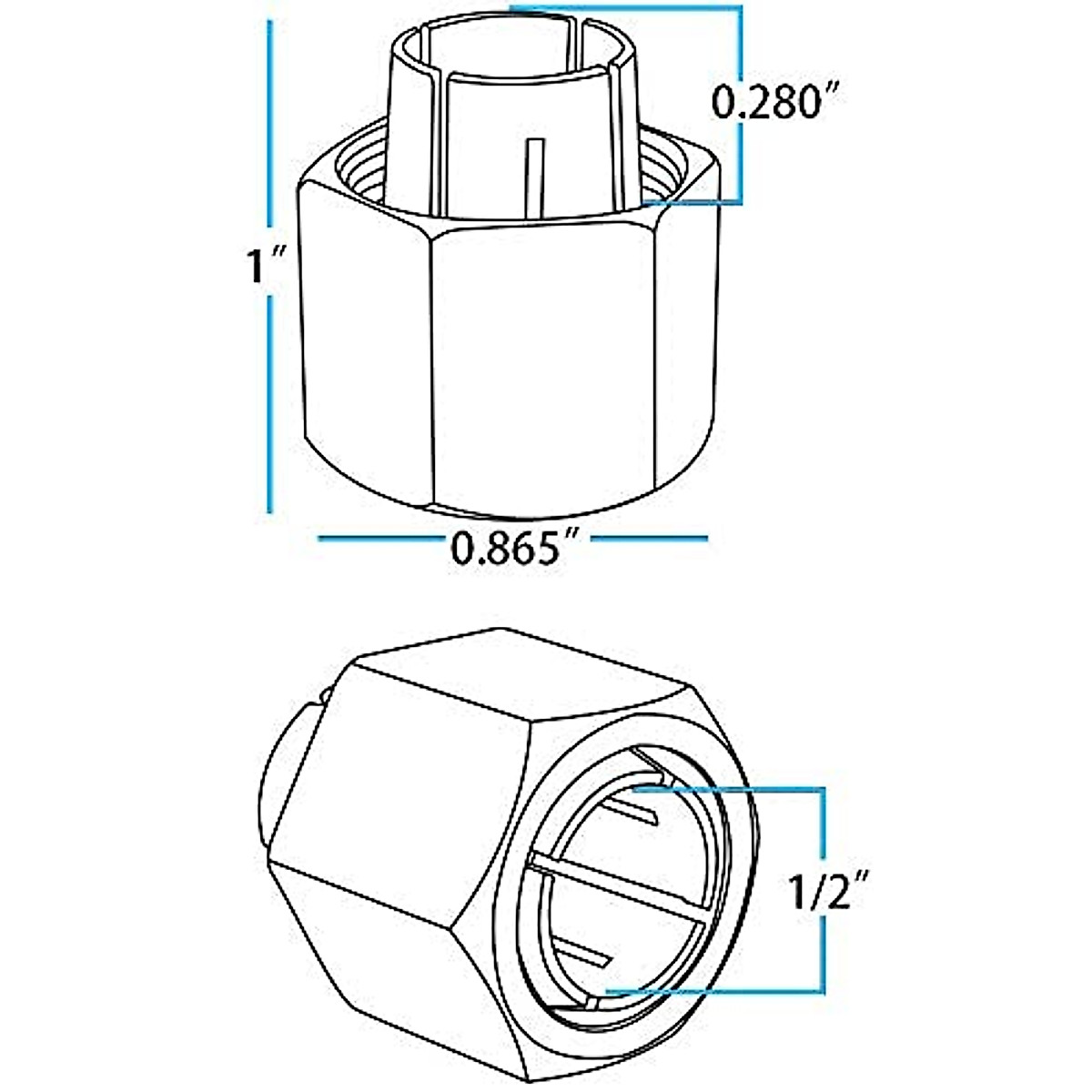 19693 1/2 inch Router Collet Compatible with for Bosch 2610906284 Hitachi 325-199, 323-421 326286-03
