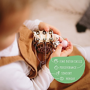 BrainUpToys Busy Activity Cube for Travel Toddlers Kids Children Baby - Busy Board – Wooden Sorter Toy - Montessori Toy - Learn to tie Shoes, Lacing - Developmental Toy - Learning Basic Life Skills