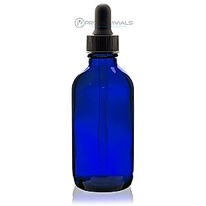 4 Oz (120 ml) Blue Boston Round Glass Bottle w/Dropper - Pack of 6