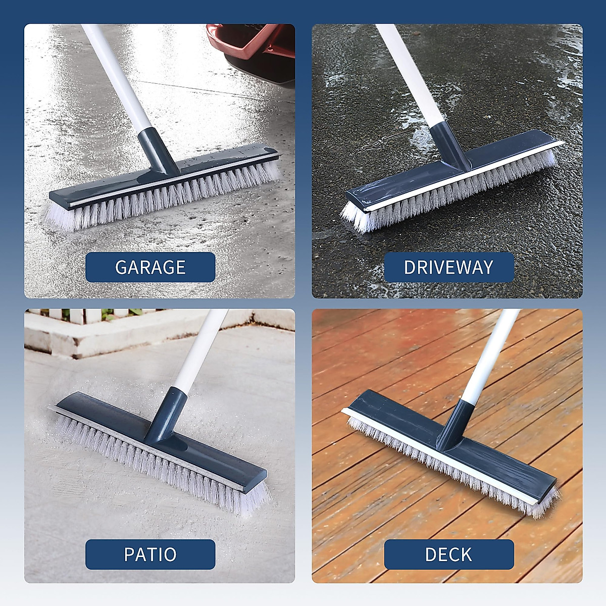 BOOMJOY Floor Scrub Brush with 57" Long Handle, 12" Wide Brush Head, 2 in 1 Scrape and Brush, Stiff Bristle for Cleaning Bathroom, Patio, Kitchen, Tile, Wall and Deck