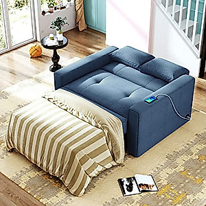 Tdewlye Versatile 48" Convertible Sleeper Sofa Bed with Adjustable Bed Chair,USB Charging Port and 2 Pillows,for Small Space Apartment Office Living Room (Blue#USB)