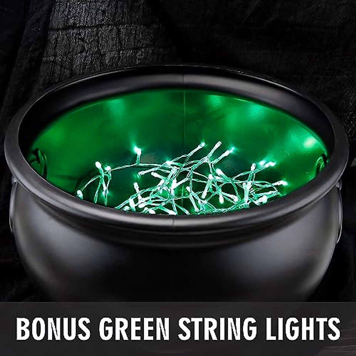 Sarkoyar Halloween Decor Outdoor,Witches Cauldron on Tripod with Green Light,Black Plastic Bowl Decor,Hocus Pocus Candy Bucket Decor for Home Patio Garden Lawn Outside Black