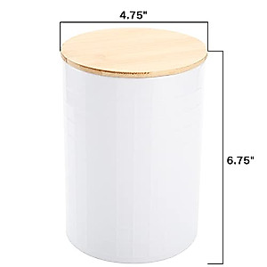 Fasmov 3 Pack Kitchen Canisters with Bamboo Lids, Perfect Coffee Tea Food Storage Candy Sugar Canisters, Modern Design Jar Kitchen Container, Airtight Metal Canister Set (White)