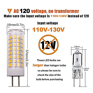 ZHENMING GY6.35 G6.35 LED Bulb 7W AC 110V-130V (Cannot be Used at Low Voltage 12V) Warm White 3000K Dimmable 65W Halogen Bulbs Equivalent, 2-Pack