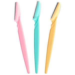 Glamlily 60-Pack Eyebrow Facial Razor for Women, Multipurpose Dermaplane Hair Remover Trimmer Tool, Colorful Shaving Tool Bulk Set, Disposable Self-Care (3 Colors, 6x1.4 In)
