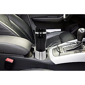 Mengshen Car Electric Mug - 12 Volt 400ML 50W Portable Cigarette Lighter Coffee Cup Kettle Pot Electric Rice Tea Insulated Stainless Steel Heating up to 100 degrees Celsius, CA102 Black