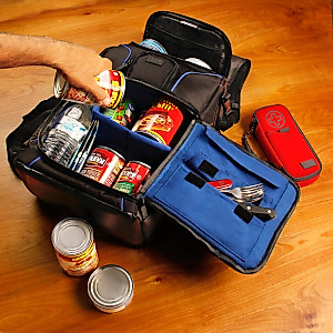 USA Gear Emergency Supplies Backpack Case (Blue) - 15.6 inch Laptop Compartment, Padded Custom Dividers, Bottle Holder, Rain Cover,-Lasting Durability and Extra Pockets - Easy to Carry Long Distances