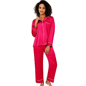 Womens Silk Satin Pajamas Set Sleepwear Loungewear Red 2XL