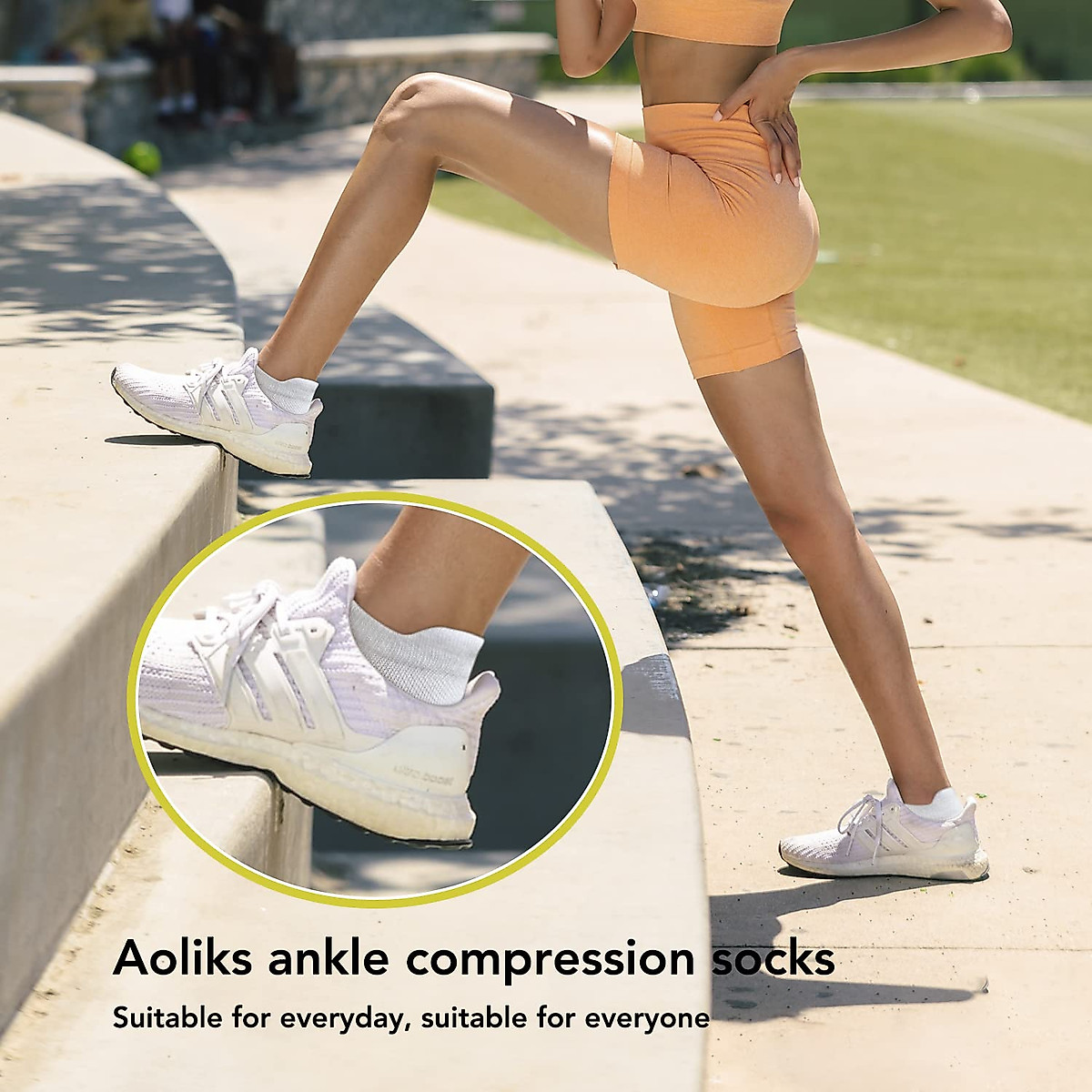 Aoliks White Ankle Compression Socks for Women & Men - Arch Support Low Cut Running Socks for Cycling Nurses