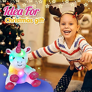 WEWILL 12'' Light up Unicorn Stuffed Animal LED Unicorn Soft Plush Toys Glow in Dark Bedtime Companion with Night Lights Birthday for Toddler Kids