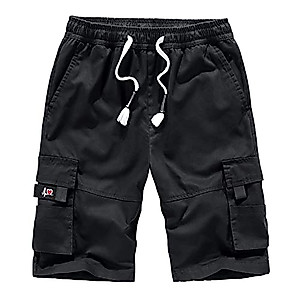 APTRO Men's Elastic Waistband Cotton Cargo Shorts Relaxed Fit Summer Casual Shorts A901 Black 1X