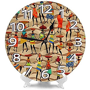 BUSHUO African American Ethnic Women Wall Clock Waterproof Decorative Clocks Lightweight Clock with Roman Numeral Hands Durable Round Wall Clock for Living Room Classroom Patio Bedroom