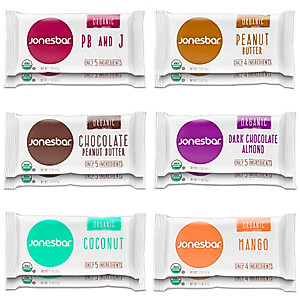 JONESBAR (Variety Pack, 12 Count (Pack of 1)), USDA Organic Fruit & Nut Bar, Non-GMO, Kosher, Vegan, Gluten Free, Simple Snack Bar
