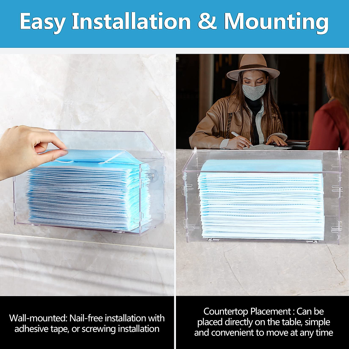 BVANQ Face Mask Holder Dispenser Case with Lid,Capacity 50pcs(Top Lid)