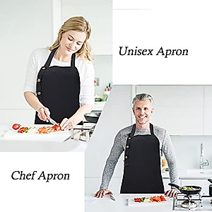 YFJQTZX Adjustable Canvas Apron Women Men, Waterproof Kitchen Aprons for Women With Pockets, Cute Cooking Chef Aprons for Men Grill(Black)