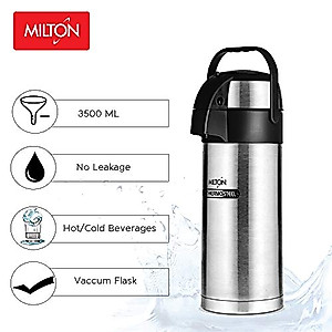 Milton Beverage Dispenser 3500 Hot Water Airpot with Pump Flask to Keep Drinks 24 Hours Hot and Cold, 3580 ml Double Walled Insulated and Lightweight Lab tested Thermos Perfect for Coffee and Tea