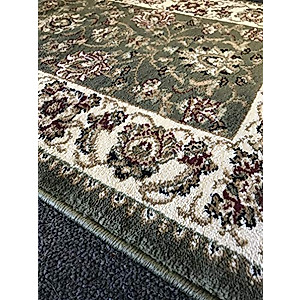 Traditional Oval Doorway Mat Persian 330,000 Point Area Rug Green Burgundy Beige Design 601 (2 Feet X 3 Feet)