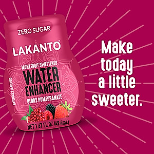 Lakanto Sugar Free Water Enhancer - Sweetened with Monk Fruit Sweetener and Erythritol, On the Go Liquid H2O Hydration, Zero Sugar, Naturally Flavored - Berry Pomegranate (1.67 fl oz - Pack of 6)