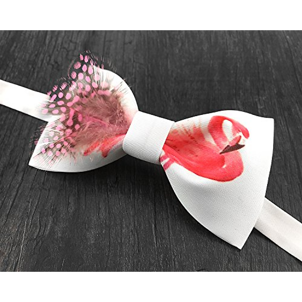 100% Satin Silk Handmade Luxury Mens Pre-tied Bowtie Solid Feather Bow Ties (Pink Flamingo)
