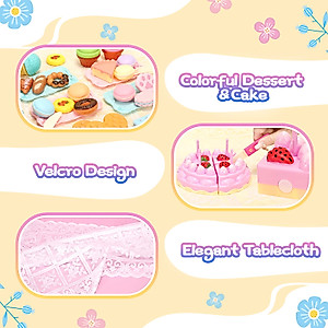 Tagitary Tea Party Set for Little Girls,Toys Tea Set Princess Pretend Play Toys,Including Dessert Cookies Teapot Cups Tablecloth and Carrying Case,Learning Toys Birthday Party Gift for Toddlers