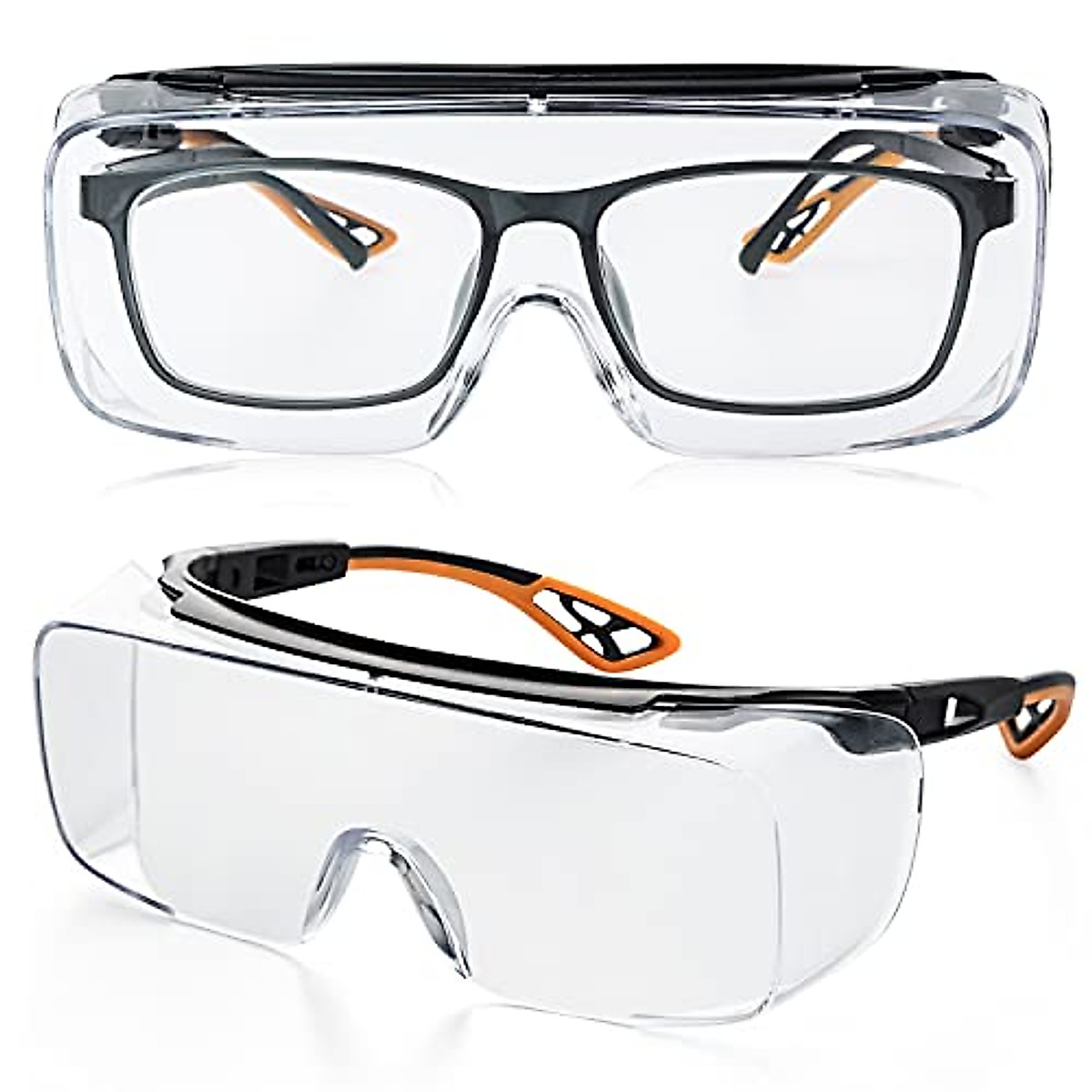 MALYHO Anti Fog Safety Glasses Safety Goggles Over Glasses Protective Glasses Clear Lenses,Adjustable Frame And Temples