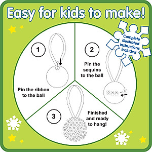 READY 2 LEARN- Create Your Own Sequin Ornaments - Set of 6 - Christmas Crafts for Kids - Christmas Tree Decorations - All Materials Included, Green,Red,Silver