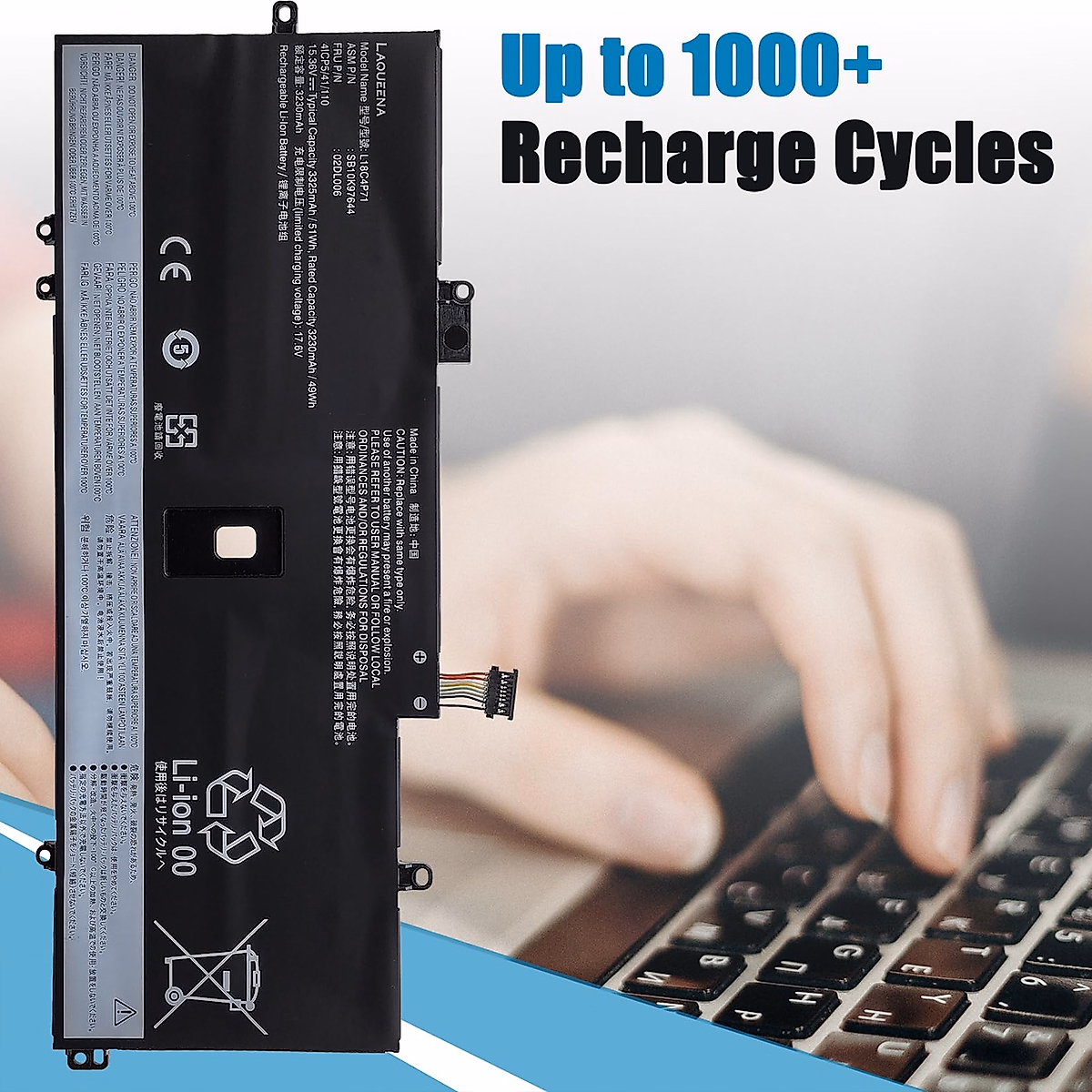 Laqueena L18C4P71 Laptop Battery Compatible with Lenovo ThinkPad X1 Yoga 4th Gen / X1 Carbon 7th Gen 2019 8th Gen 2020 Series L18L4P71 L18M4P72 02DL005 02DL006 02DL004 SB10K97643 SB10K97642 SB10K97644