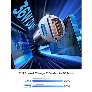 AINOPE USB C Car Charger Adapter, [PD36W & QC36W] Super Fast Car Charger USB C,Cigarette Lighter USB Charger with 2-Port 36W Compatible with iPhone 14 13 12, Samsung S23, MacBook Pro, iPad