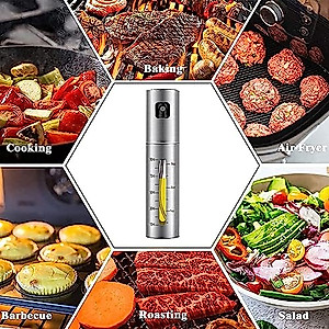 3oz Oil Sprayer for Cooking Stainless Steel, Olive Oil Spray Bottle Refillable with Trigger Scale Large Capacity Oil Mister Spray for Popcorn Salad A