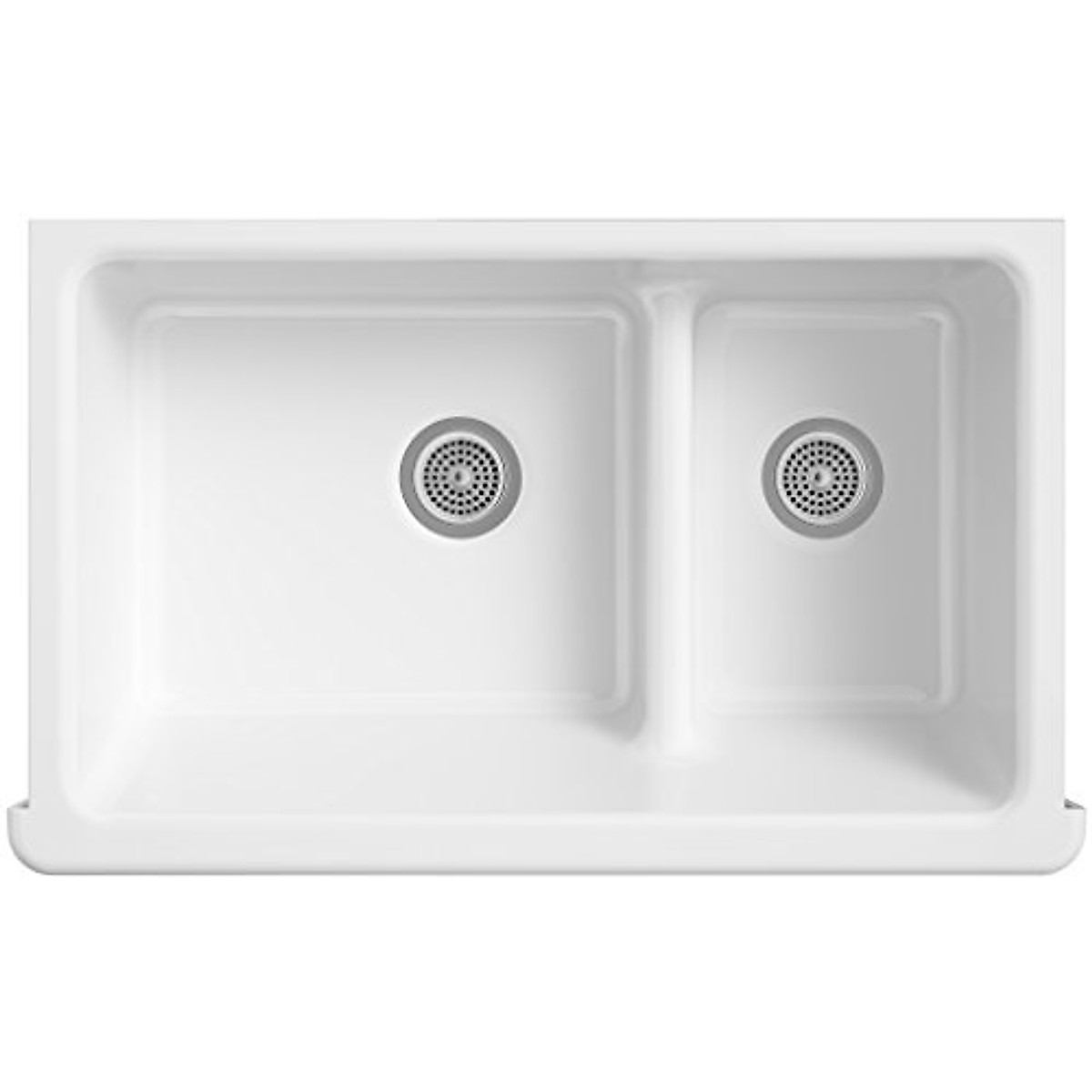 KOHLER K-6426-0 Whitehaven Farmhouse Smart Divide Self-Trimming Undermount Apron Front Double-Bowl Kitchen Sink with Short Apron, 35-1/2-Inch X 21-9/16-Inch X 9-5/8-Inch, White