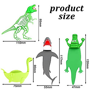 TBoxBo 4 Pack Luminous Dinosaur Bookmark 3D Cartoon Animal Bookmark Giant Shark Bookmark Funny Animals Reading Bookmark Cool 3D Bookmarks for Kids Boys Girls Men Women School Supplies