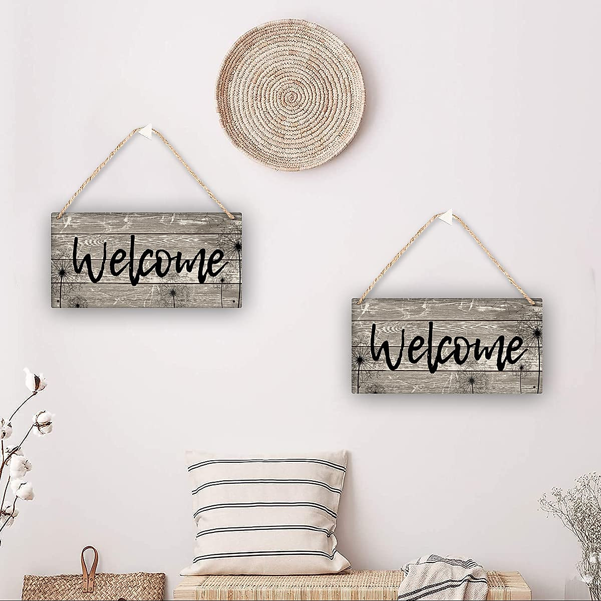 Interchangeable Welcome Sign for Front Door Decor - Rustic Wood Hanging Sign Farmhouse Porch Home Hanging Plaque Decor,Hanging Welcome Sign for Holiday
