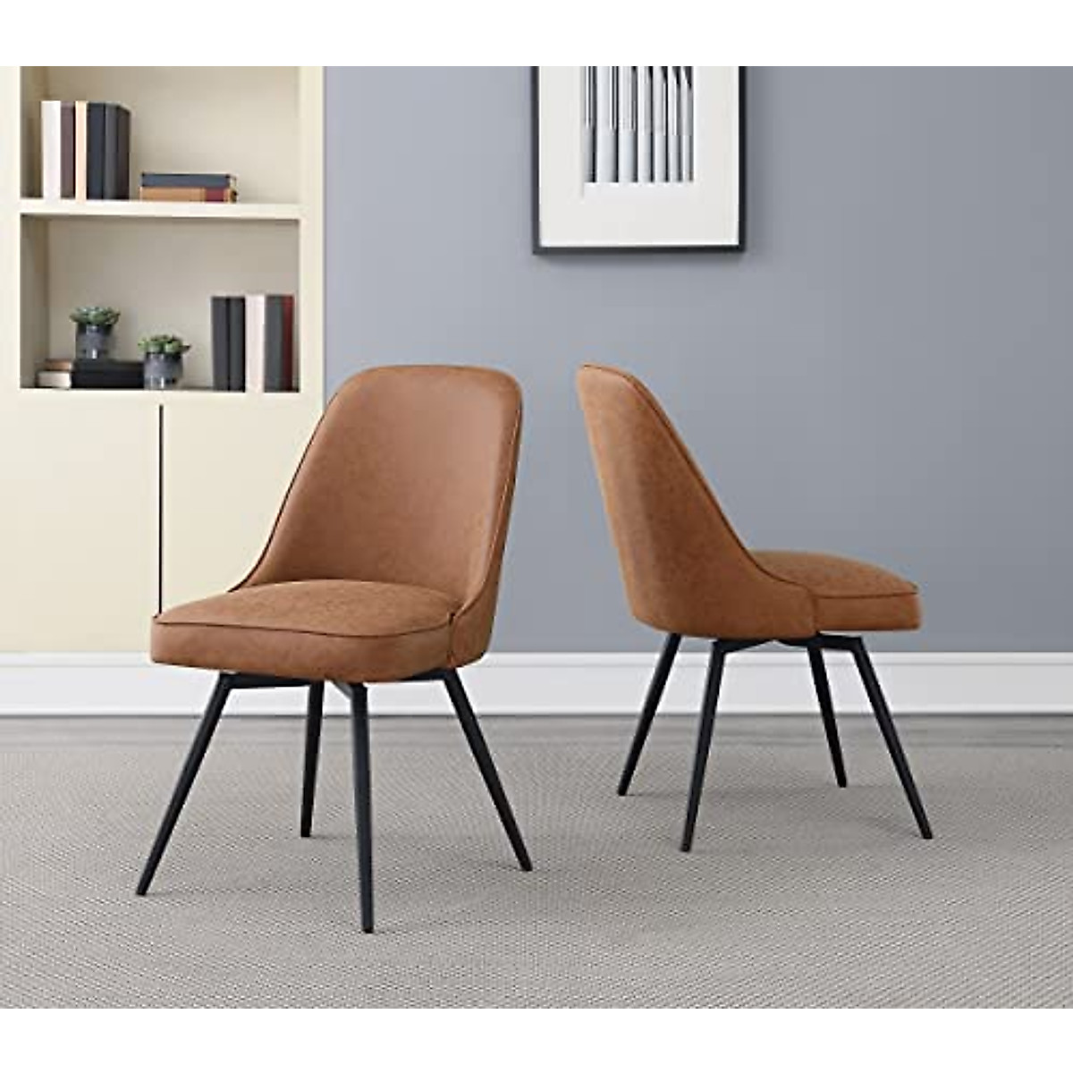 OSP Home Furnishings Penton Swivel Chair with Padded Seat and Black Legs 2-Pack for Dining or Home Office Use, Sand Brown Faux Leather
