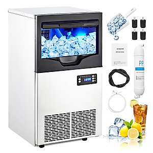 Zstar Commercial Ice Maker Machine, 110LBS/24H Under Counter Ice Maker, Freestanding Ice Machine w/33LBS Ice Storage, LCD Controller, Self Cleaning, Stainless Steel Large Ice Maker for Restaurant Home
