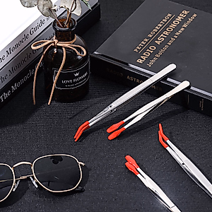 Honoson 4 Pieces Tweezers with Rubber Tips Tweezers Rubber PVC Silicone Coated Non Marring Flat Tip Bent Tip Tweezers Tipped Tweezers for Lab Industrial Jewelry Craft Coin Stamp Tweezer Tongs