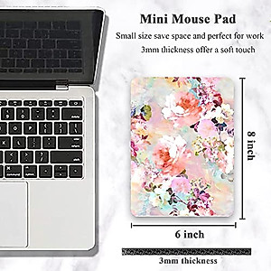 Atufsuat Small Mouse Pad, Mini Pad 6 x 8 In, Thick Rubber Waterproof Mat, Cute Mousepad for Women Men Kids Wireless Laptops Keyboard Tray Home Office Travel, Floral Pink Flowers Multicolor