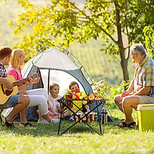 TeqHome Folding Camping Side Table,Outdoor Portable Camping Table W/2 Cup Holders&Carrying Bag,Steel Frame,600D Oxford Fabric,Lightweight Foldable Table for Beach Picnic Hiking Fishing
